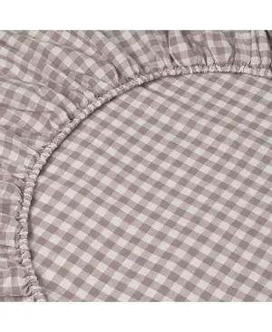 PIGLET IN BED Gingham Linen Blend Fitted Sheet - Elderberry Gingham