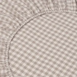 PIGLET IN BED Gingham Linen Blend Fitted Sheet - Mushroom Gingham