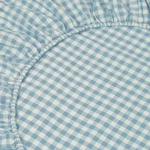 PIGLET IN BED Gingham Linen Blend Fitted Sheet - Warm Blue Gingham