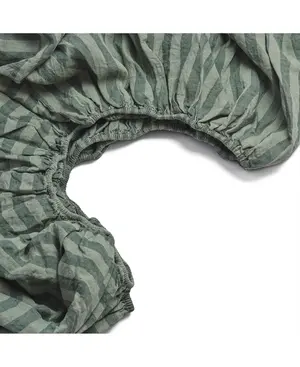 PIGLET IN BED Pembroke Stripe Linen Blend Fitted Sheet, King - Pine Green