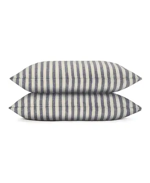 PIGLET IN BED Pembroke Stripe Linen Blend Pillowcases, Queen Atlantic/oatmeal
