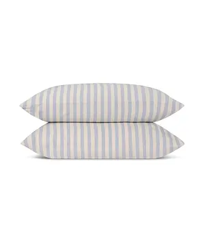 PIGLET IN BED Pembroke Stripe Linen Blend Pillowcases, Queen Coastal Blue