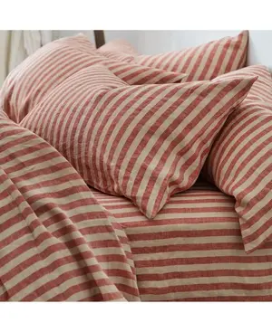 PIGLET IN BED Pembroke Stripe Linen Blend Pillowcases - Sandstone Red