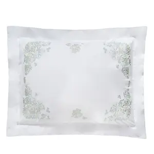 DEA LUXURY LINENS Dea Palm Beach Ibla Embroidered Sateen Standard Sham - White/aqua
