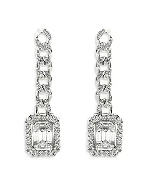 ZYDO 18k Gold Groumette Link Diamond Dangling Earrings - White