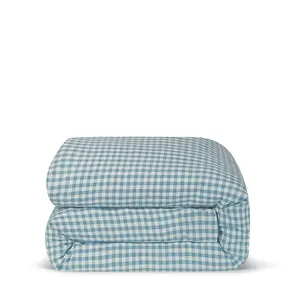 PIGLET IN BED Gingham Linen Duvet Cover - Warm Blue Gingham