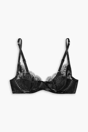 Agent Provocateur Alyss Pvctrimmed Leavers Lace Underwired Balconette Bra - Black