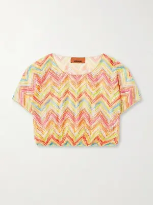 Missoni Mare Cropped Striped Metallic Crochet-knit Top - Orange