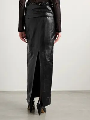 Khaite Winler Gathered Leather Maxi Skirt