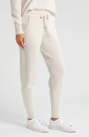 Zella Wool & Cashmere Knit Joggers - Ivory Egret Light