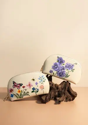 ALEPEL Hand-painted Makeup Bag - Pressed Flowers