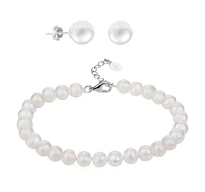 DONATELLO GIAN Name' Pearl Bracelet And Stud Earrings Set - White