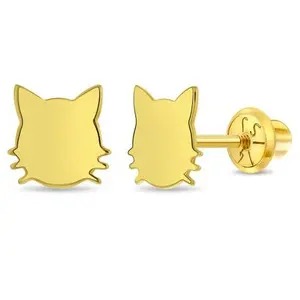 IN SEASON JEWELRY 14k Yellow Kitty Cat Stud Earrings - Gold