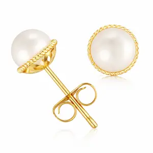 DONATELLO GIAN Name' Sterling Silver Shell Pearl Stud Earrings - Gold