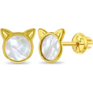 IN SEASON JEWELRY 14k Mother Of Pearl Kitty Stud Earrings - Gold