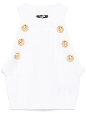 Balmain Coin Button Halter Top - White