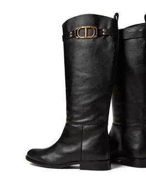 TWINSET Oval T Leather Knee High Boots