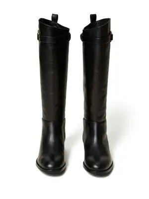 TWINSET Oval T Leather Knee High Boots