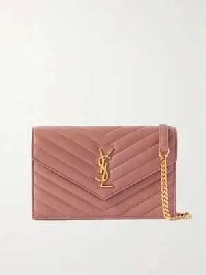 Saint Laurent Cassandre Envelope Chain Mini Matelassé Leather Wallet - Pink