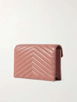Saint Laurent Cassandre Envelope Chain Mini Matelassé Leather Wallet - Pink