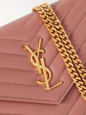 Saint Laurent Cassandre Envelope Chain Mini Matelassé Leather Wallet - Pink