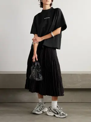Balenciaga Embroidered Cotton-jersey T-shirt - Black