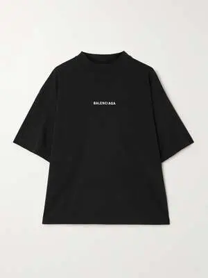 Balenciaga Embroidered Cotton-jersey T-shirt - Black