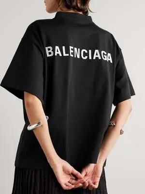 Balenciaga Embroidered Cotton-jersey T-shirt - Black
