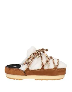 Moon Boot Shearling And Suede Embellished Two-tone Mules - Beige