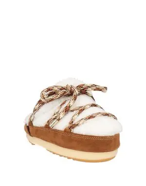Moon Boot Shearling And Suede Embellished Two-tone Mules - Beige