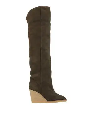 Isabel Marant Over-the-knee Wedge Shearling Boots - Green