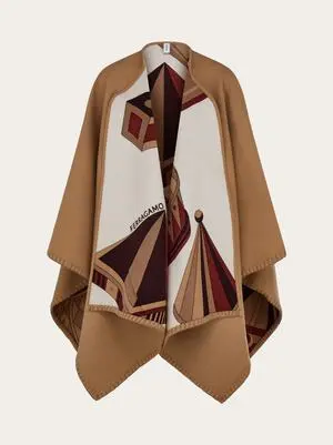 FERRAGAMO Geometrical Renaissance Print Reversible Cape - Beige
