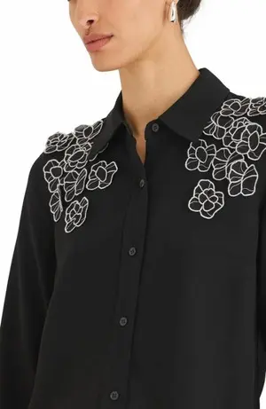 Rebecca Taylor Mia Floral Appliqué Top