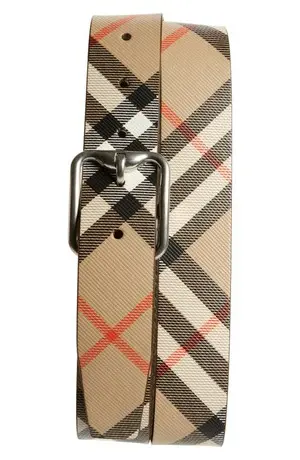 Burberry Check Reversible Belt - Sand/ Military/ Silver