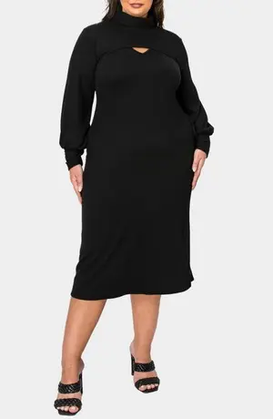 L I V D Aster Plissé Sweater Dress - Black