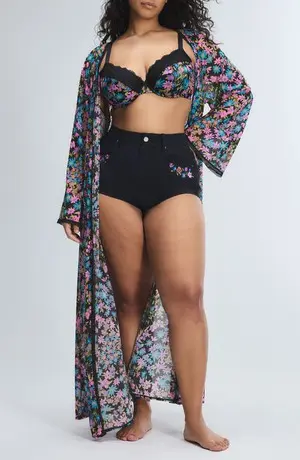 SAVAGE X FENTY On The Prowl Robe - Black Caviar Flower Ditz Print