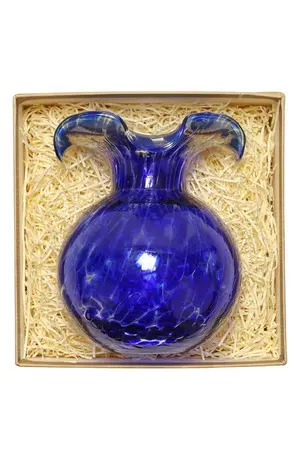 VIETRI Hibiscus Glass Cobalt Tortoiseshell Bud Vase - Blue