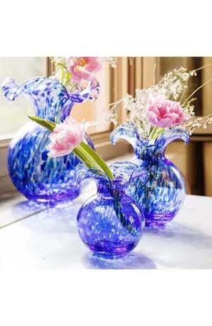 VIETRI Hibiscus Glass Cobalt Tortoiseshell Bud Vase - Blue