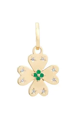 Adina Reyter Emerald & Diamond Clover Charm Pendant - Gold/ Diamond/ Emerald
