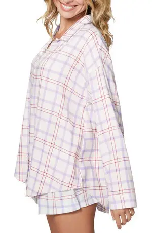 FLORENCE BY MILLS Cozy Flannel Sleep Shirt - Jet Stream Plaid