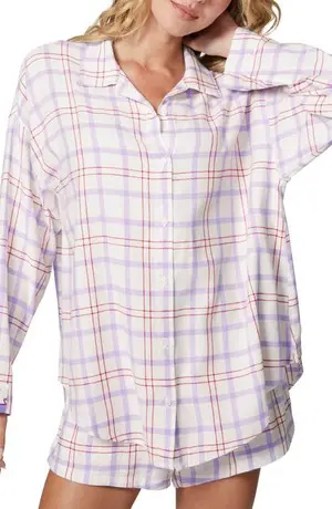 FLORENCE BY MILLS Cozy Flannel Sleep Shirt - Jet Stream Plaid