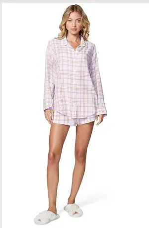 FLORENCE BY MILLS Cozy Flannel Sleep Shirt - Jet Stream Plaid