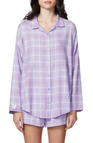 FLORENCE BY MILLS Cozy Flannel Sleep Shirt Millie Lavender Plaid