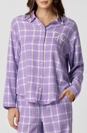 FLORENCE BY MILLS Cozy Flannel Sleep Shirt - Multi Lavendar Plaid