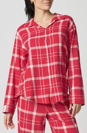 FLORENCE BY MILLS Cozy Flannel Sleep Shirt - Scarlet Ballerina Plaid