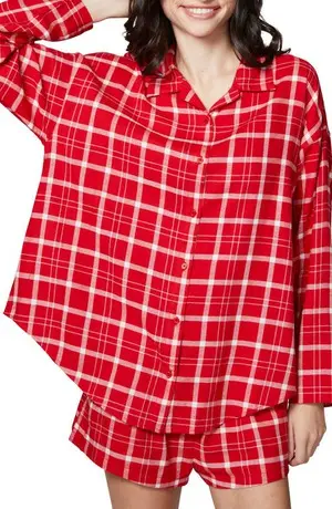 FLORENCE BY MILLS Cozy Flannel Sleep Shirt Scarlet Plaids