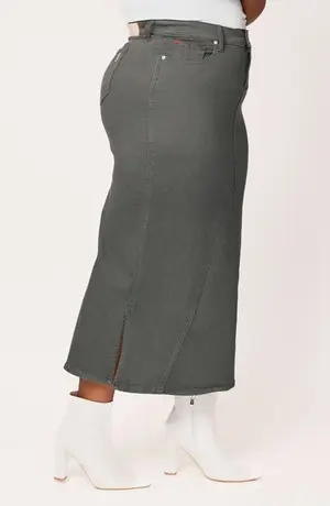 SLINK JEANS Denim Midi Skirt - Dark Olive