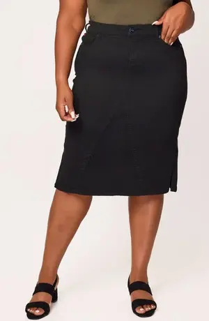 SLINK JEANS Denim Midi Skirt - Black