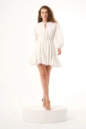 MIZALLE Collar Tied Smocked Dress