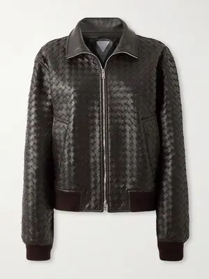 Bottega Veneta Intrecciato Leather Bomber Jacket - Brown